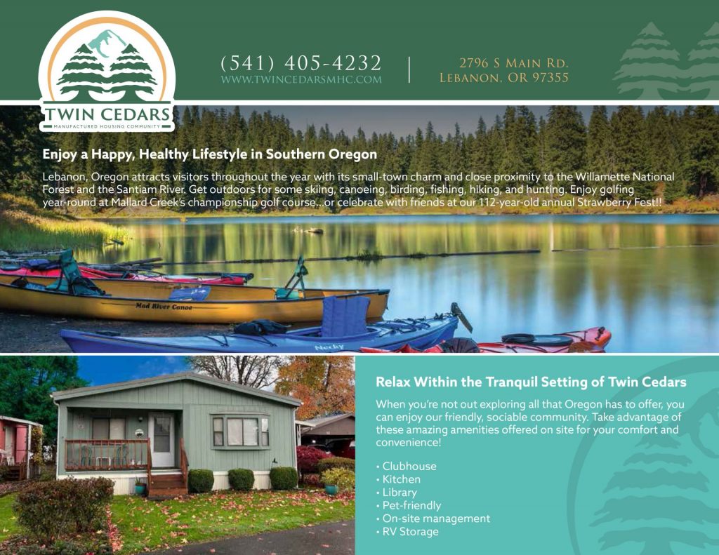 Community Map of Twin Cedars MHC in Lebanon, Oregon
